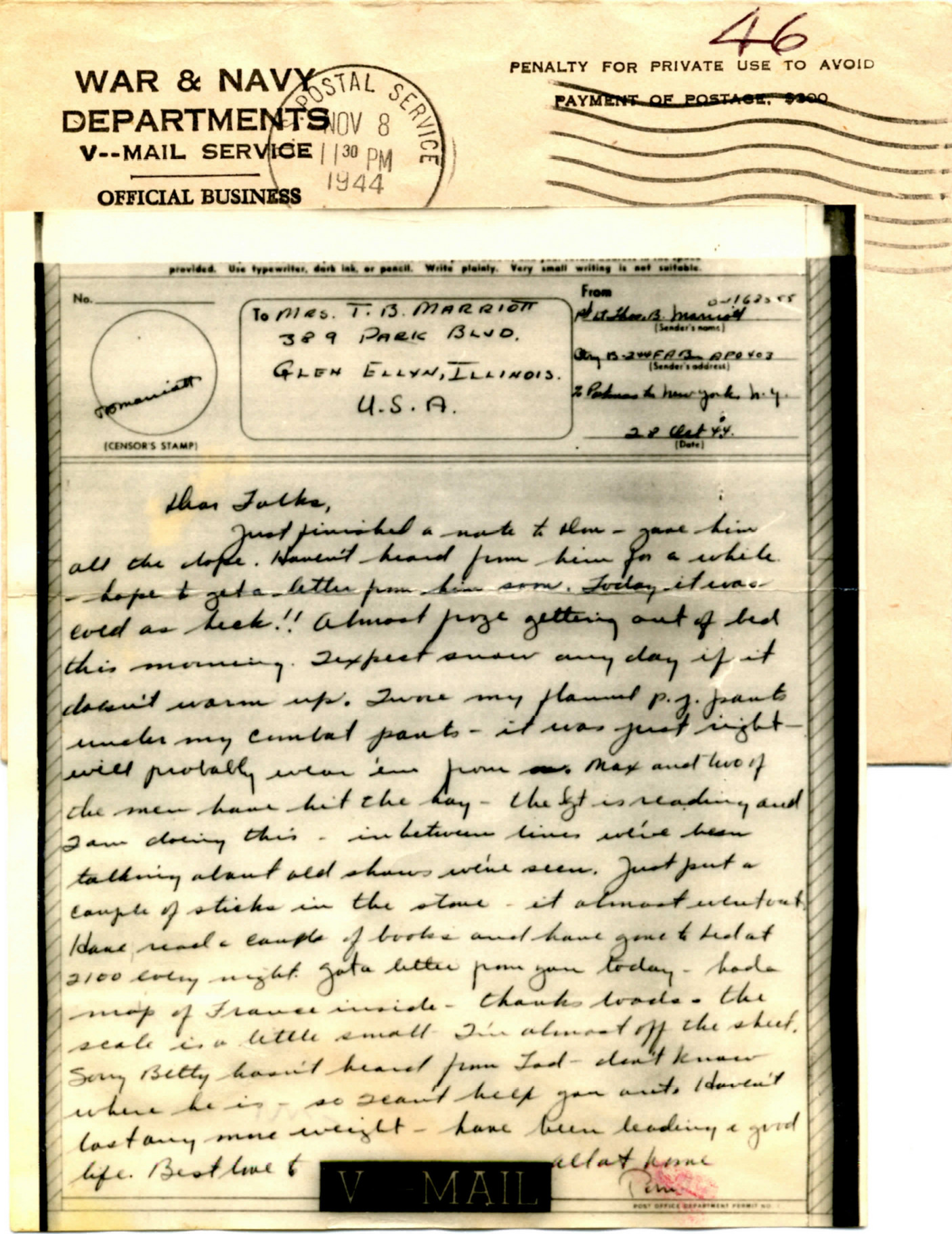 244thfieldartillerybattalion.com - 28 October 1944 V-Mail Letter Home ...
