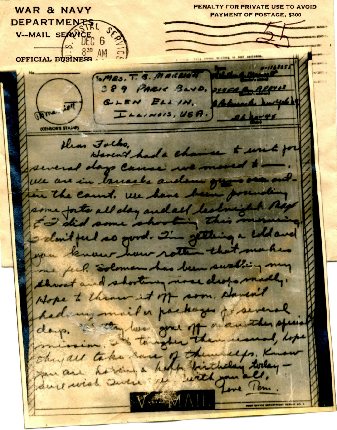 244thfieldartillerybattalion.com - 26 November 1944 V-Mail Letter Home ...