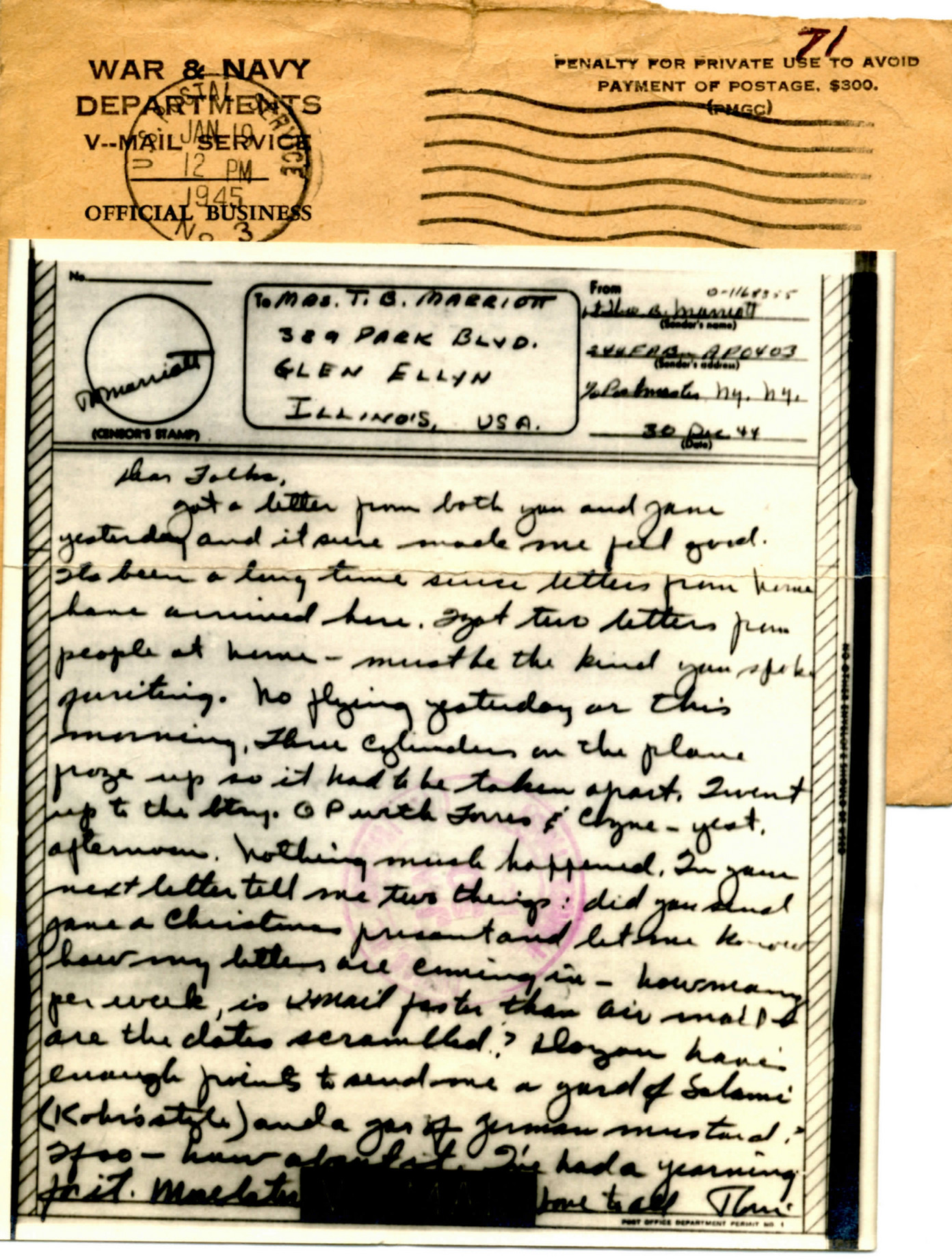 244thfieldartillerybattalion.com - 30 December 1944 V-Mail Letter Home ...