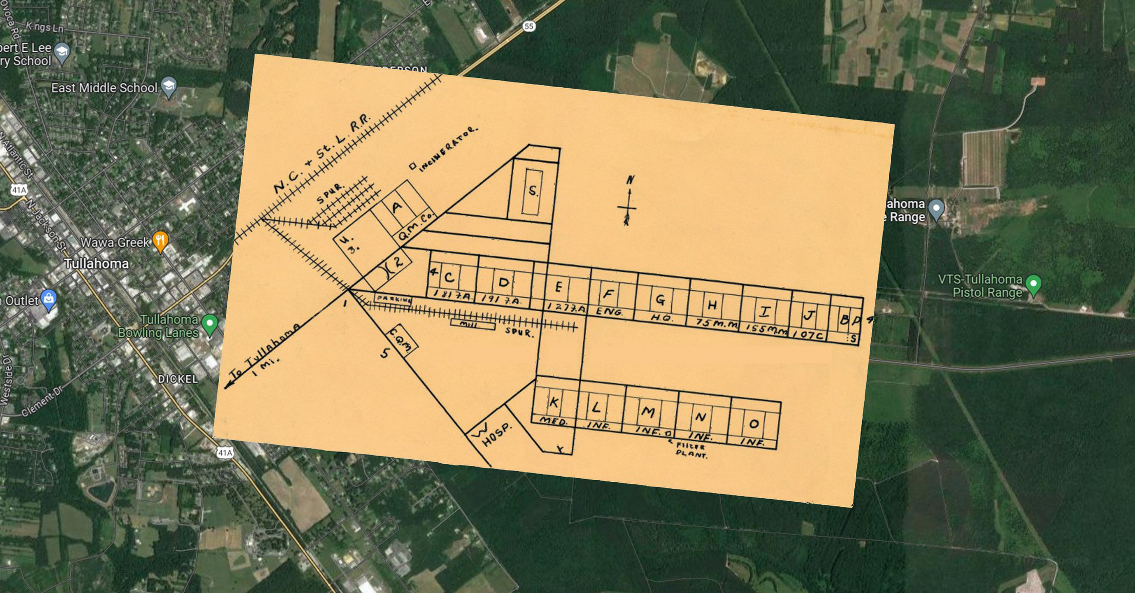 244thfieldartillerybattalion.com - Camp Forrest Map. Pvt. Marriott Hand ...