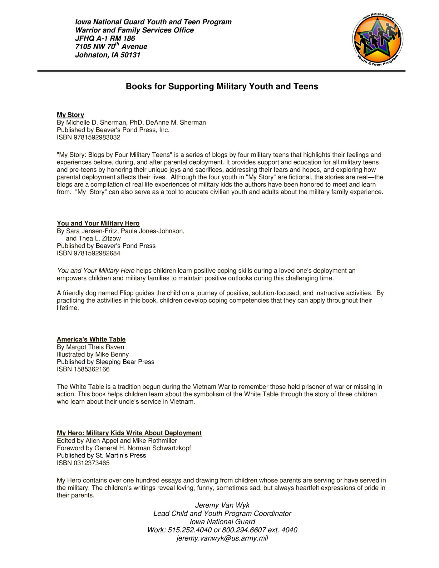 My publications - 2012 Book List for Military Kids - Page 1 - Created ...