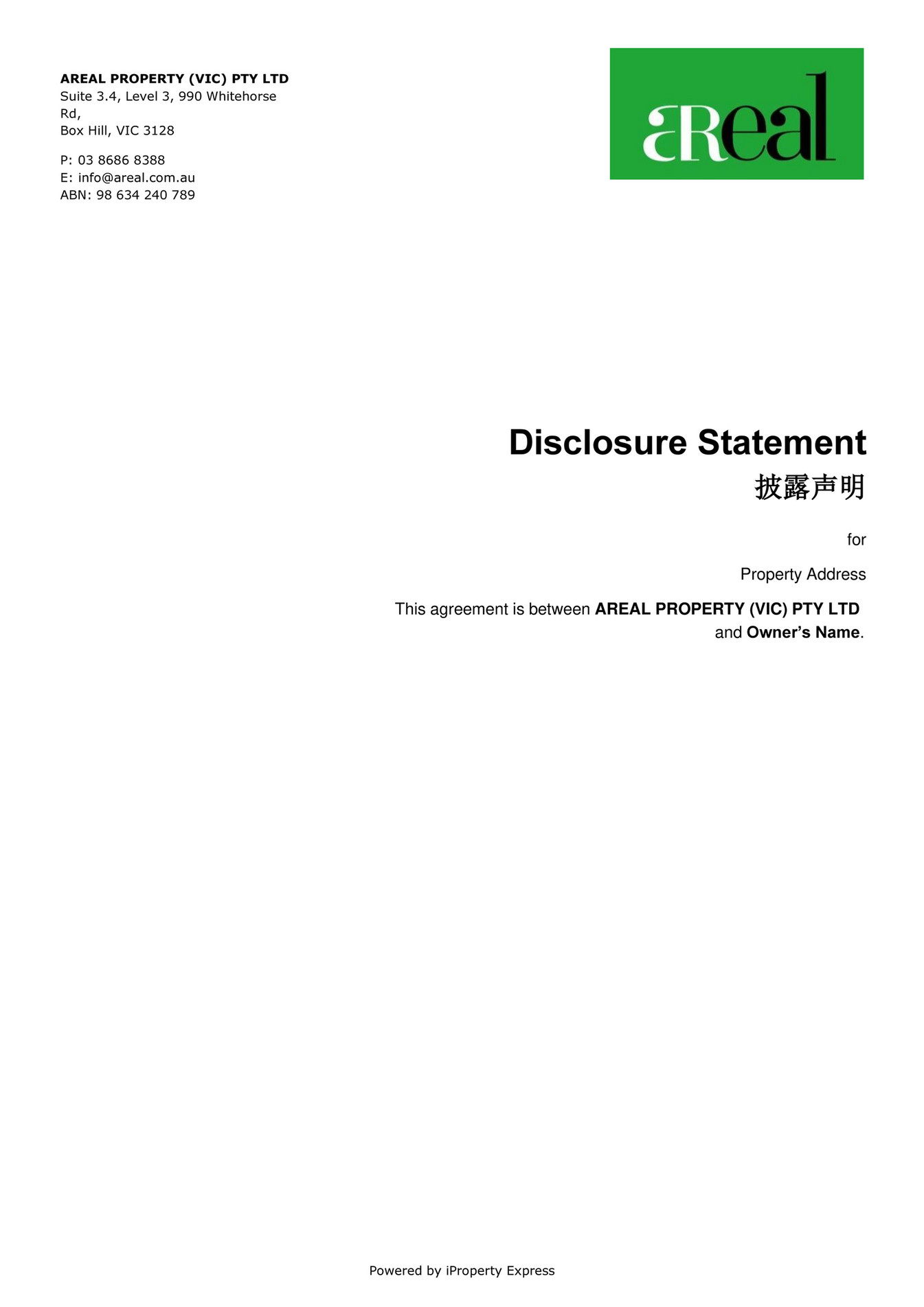 Areal Property - (CH) Areal_Disclosure Statement - Example - Page 1 ...