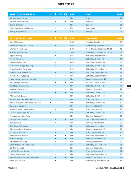 SEASPAR Fall 2022 Program Guide - Page 8-9 - Created with Publitas.com