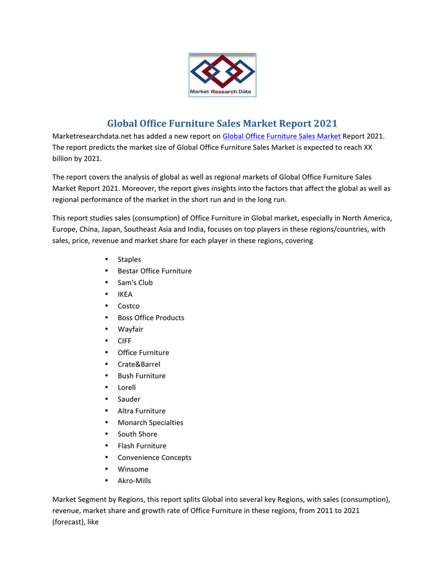 Marketresearchdata Global Office Furniture Sales Market Report 2021 Page 1 Created with Publitas