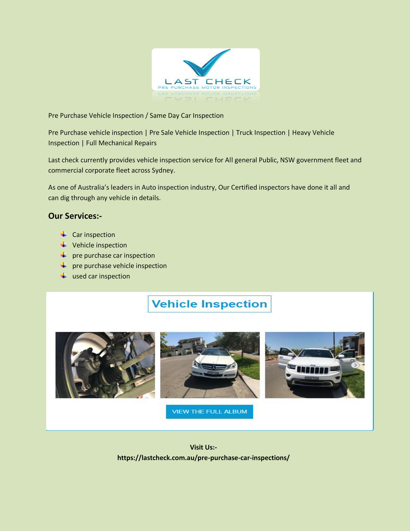 lastcheck - Vehicle Inspection, Pre Purchase Car Inspections _Last ...