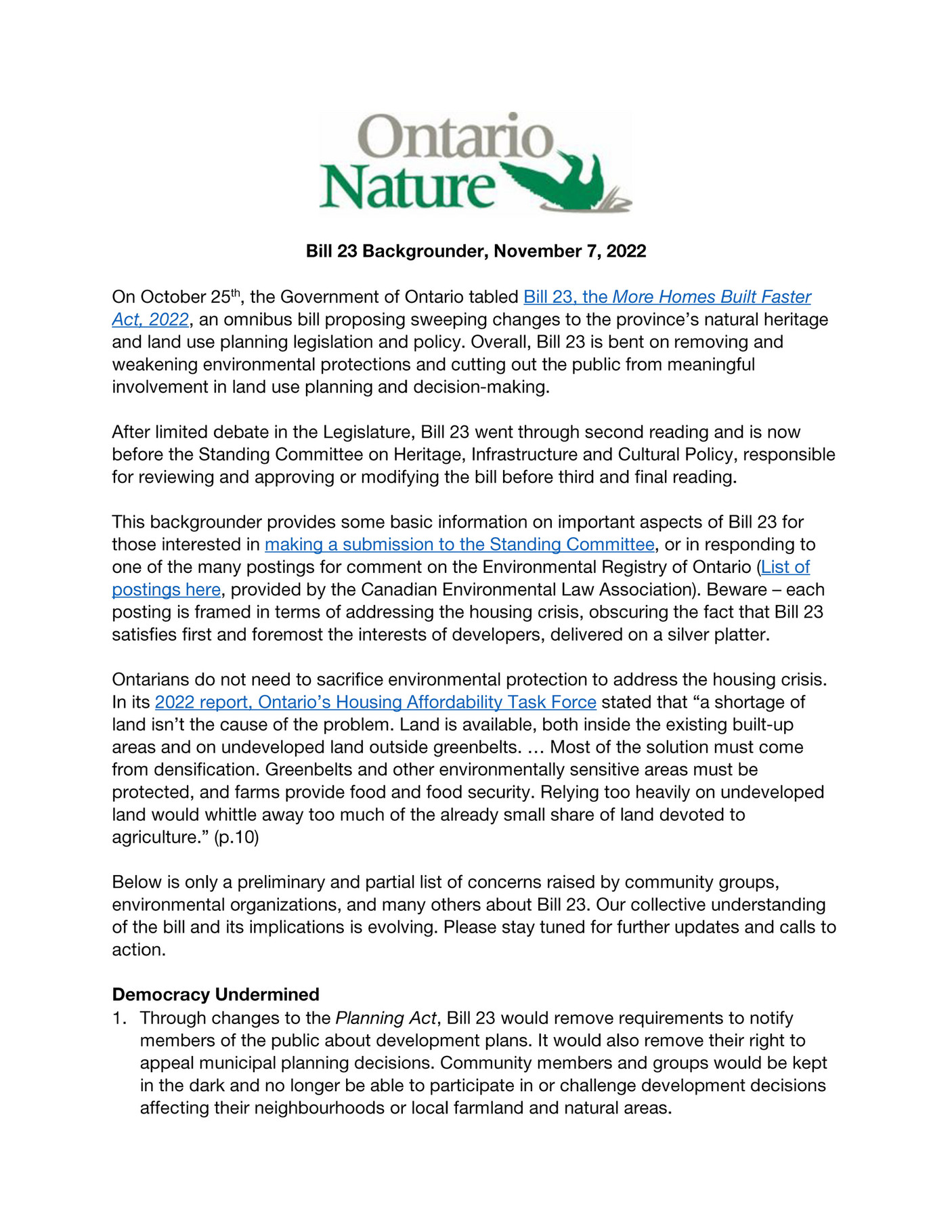 Bill 23 Backgrounder - November 2022 - Page 1