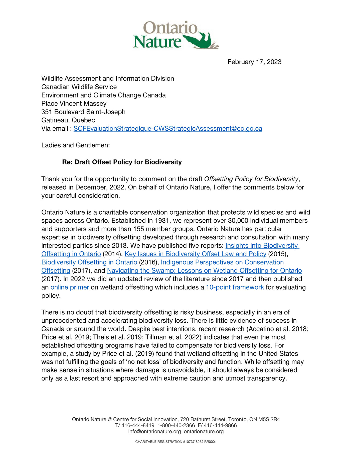 Submission on federal biodiversity offsetting policy - Page 1 Submission on federal biodiversity offsetting policy - Page 1