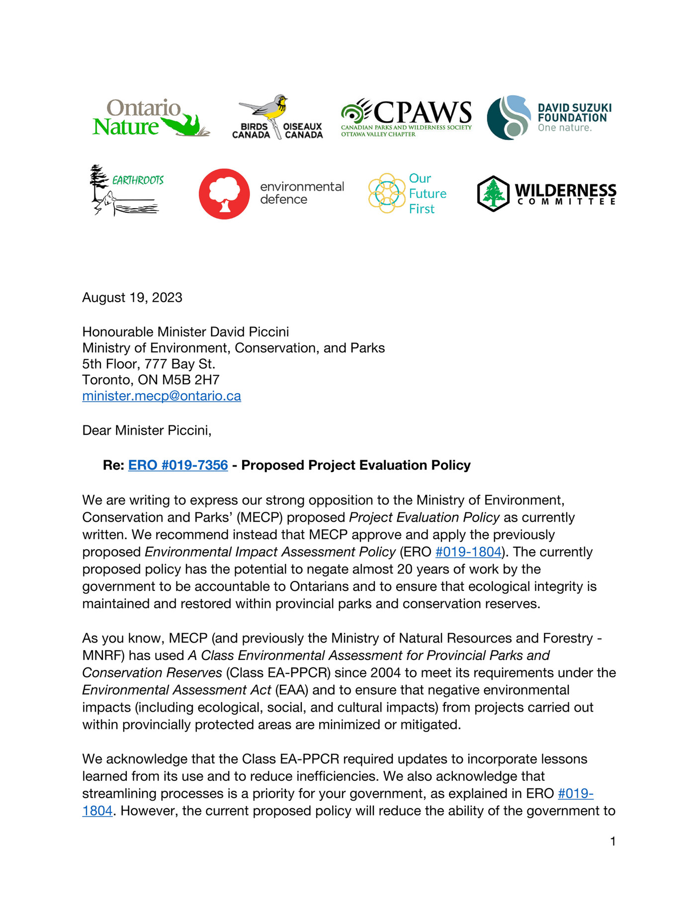 Joint submission opposing proposed Project Evaluation Policy for ... Joint submission opposing proposed Project Evaluation Policy for ...