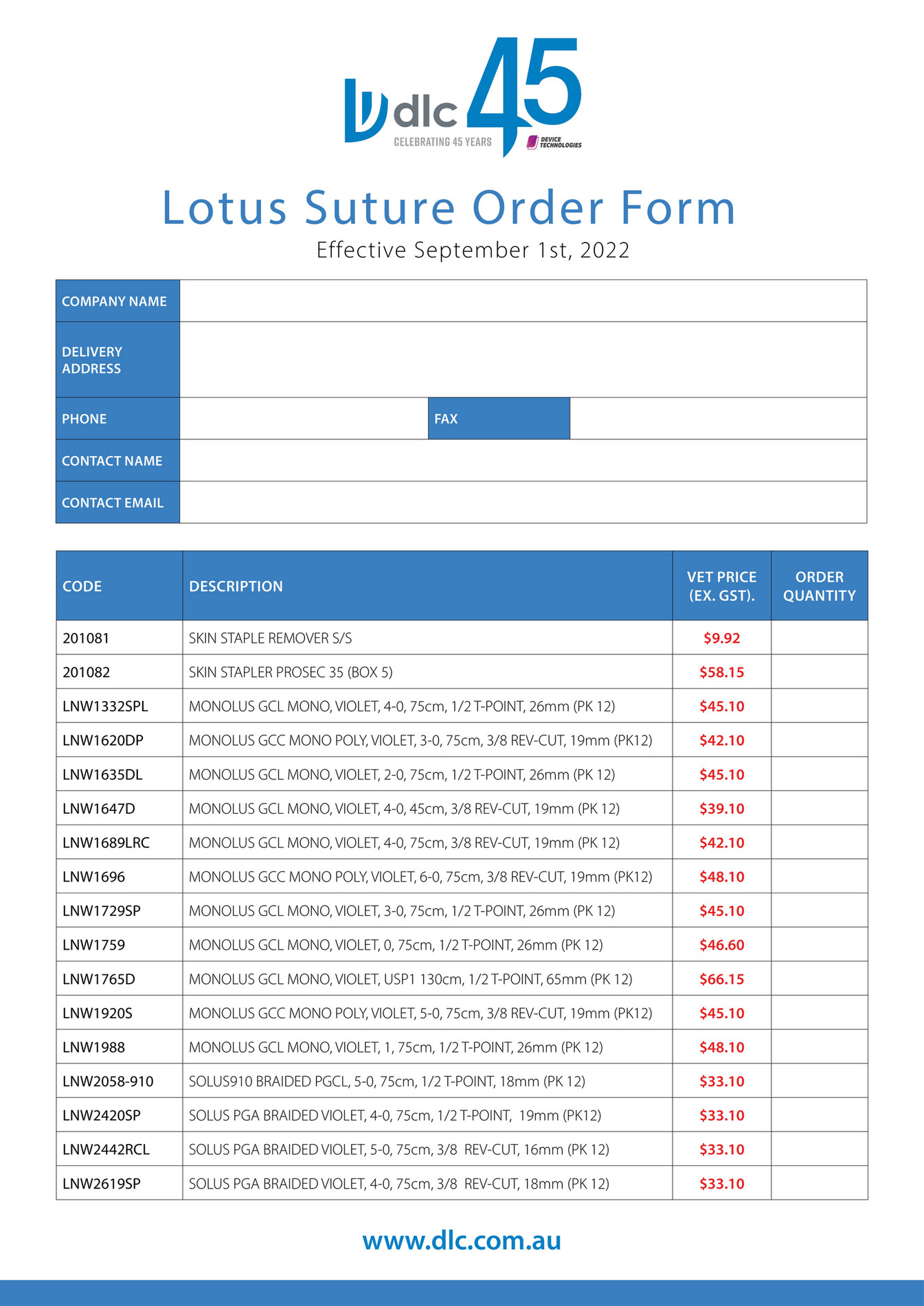 DLC Vet Pty Ltd - Lotus Suture Order Form - Page 1 - Created with ...