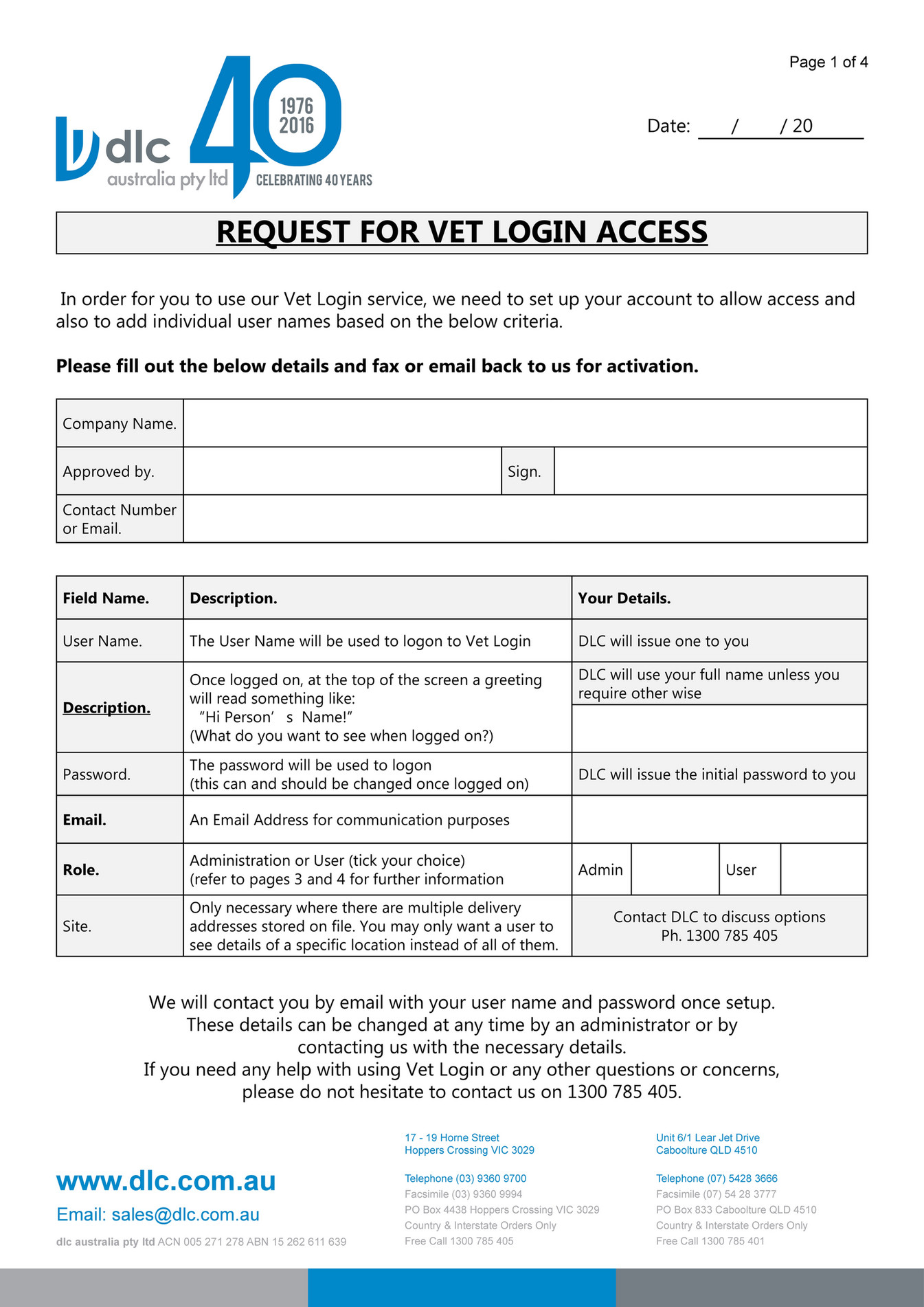 DLC Australia Pty Ltd - Request for WebOnline Form - Page 1 - Created ...
