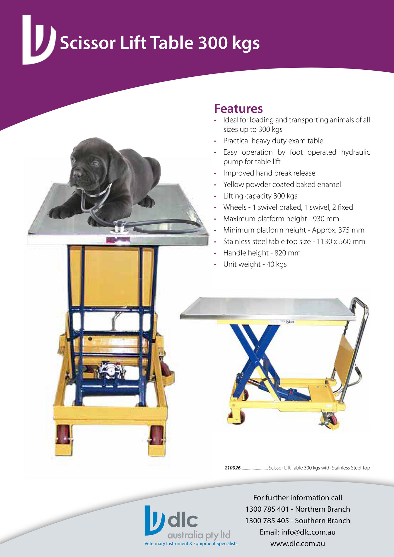 DLC Vet Pty Ltd - Scissor Lift Animal Table 300 kgs - Page 1 - Created ...