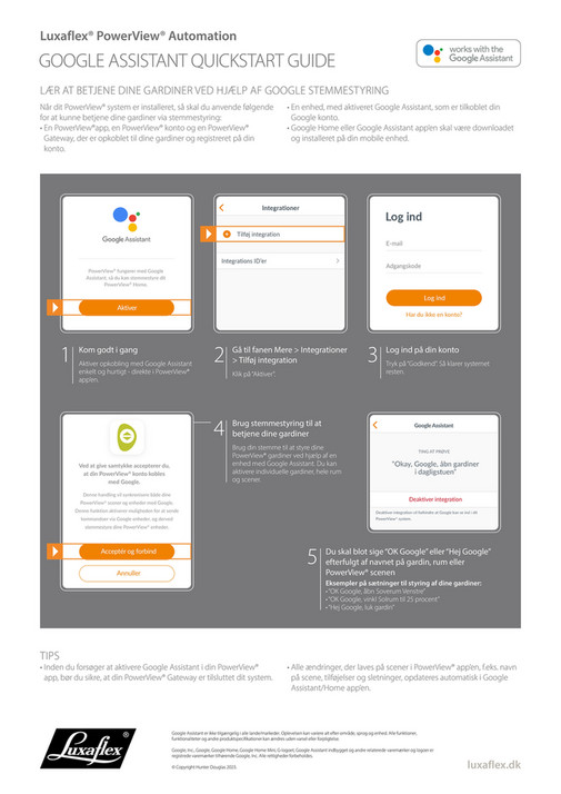 Luxaflex DK - Luxaflex PowerView Automation - Google Assistant Quick Start Guide - Side 1