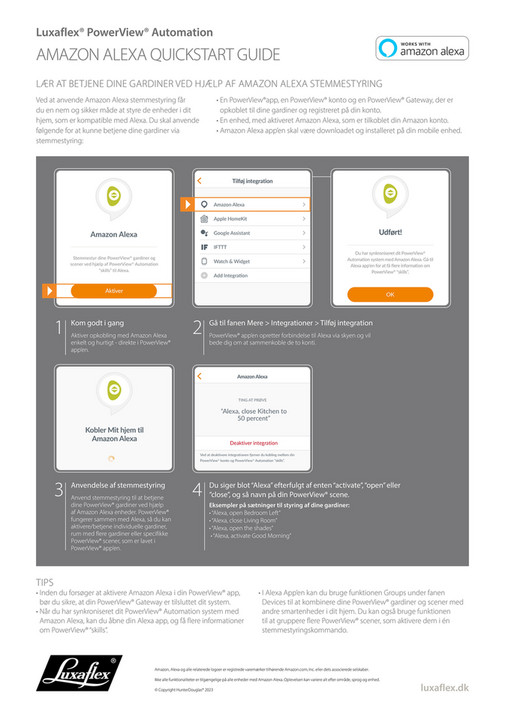 Luxaflex DK - Luxaflex PowerView Automation - Amazon Alexa Quick Start Guide - Side 1