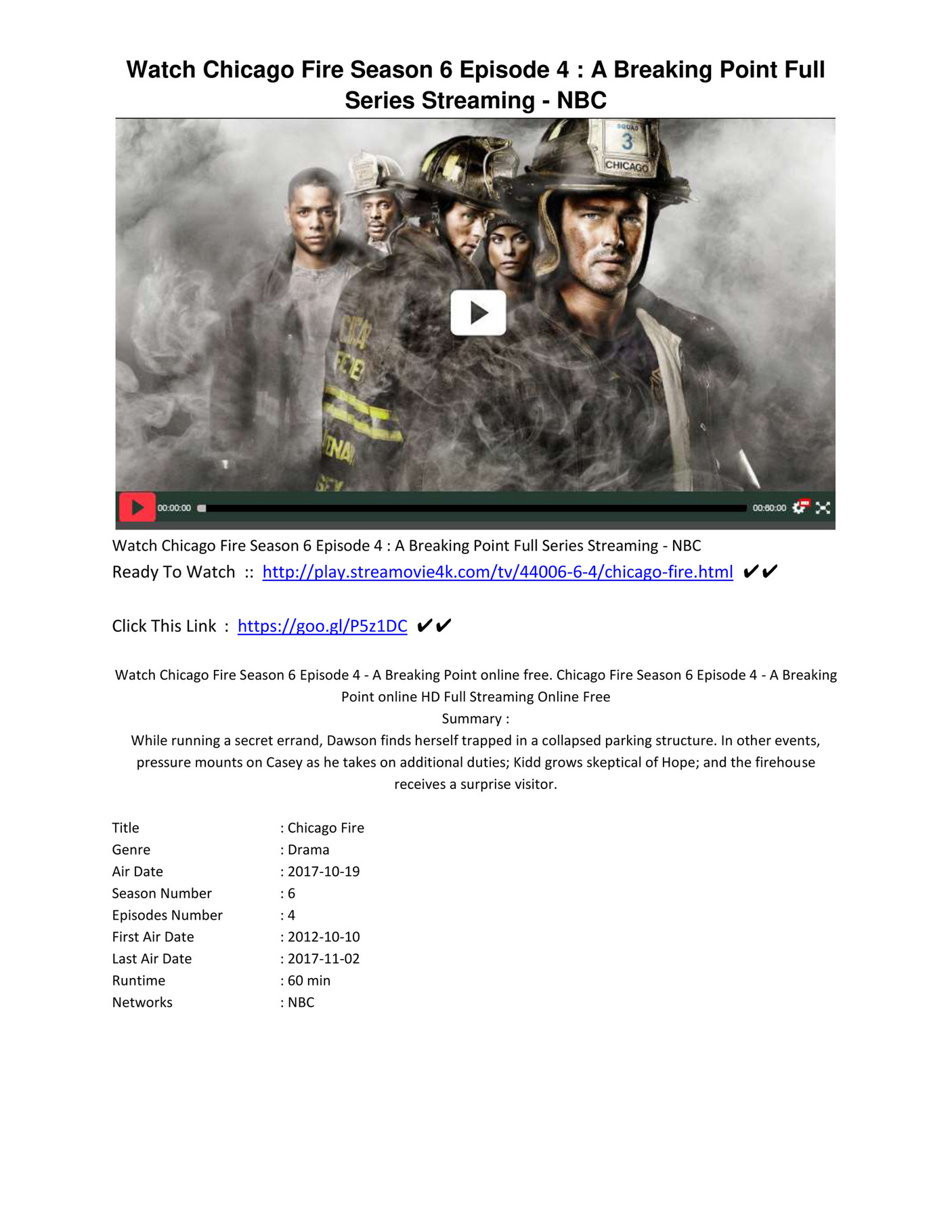 Chicago Fire 6x4 Season 6 Episode 4 {A Breaking Point} 2017 - Page 1 ...