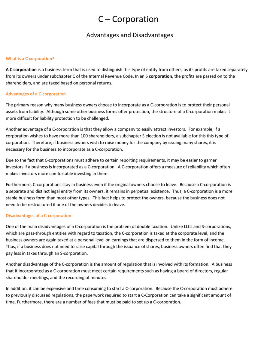 C Corporation Advantages