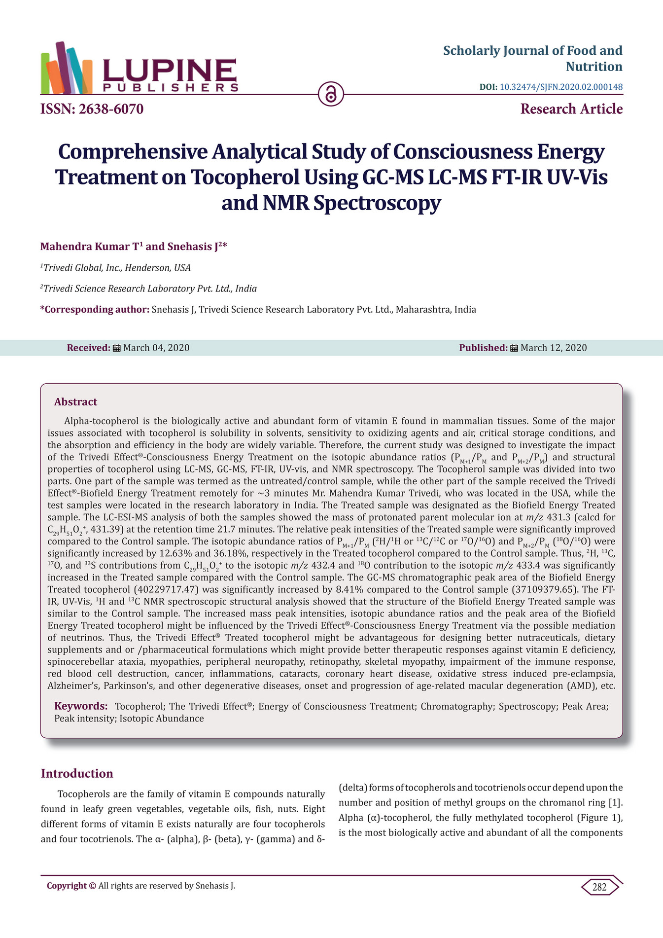 Comprehensive Analytical Study of Consciousness Energy Treatment on ...