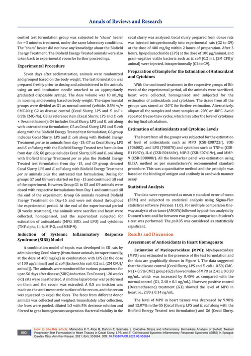 Oxidative Stress and Inflammatory Biomarkers Analysis of Biofield ...