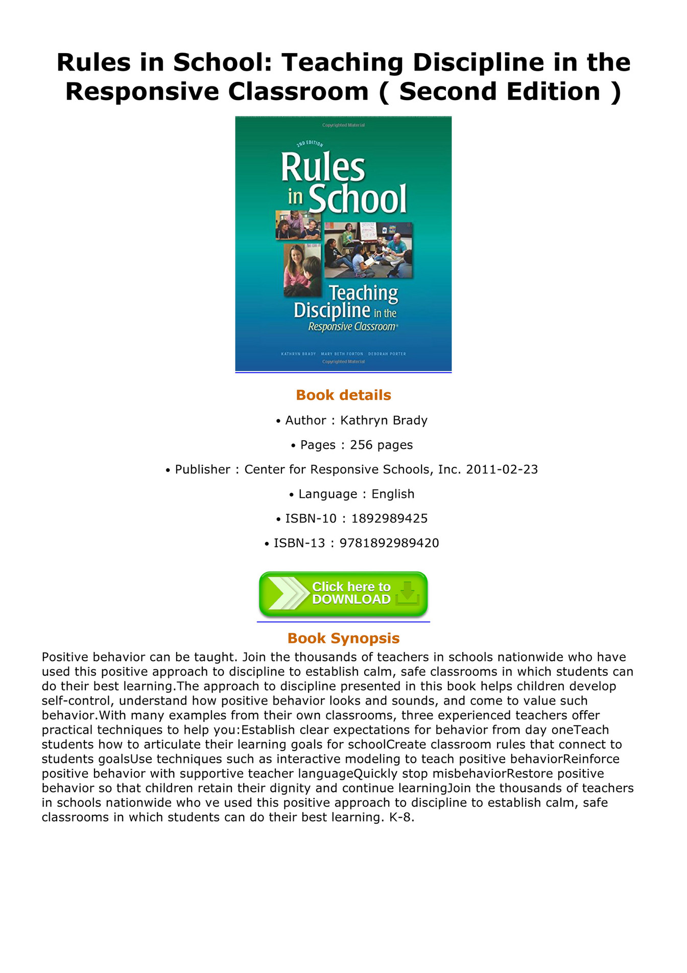 xopo - Rules in School Teaching Discipline in the Responsive Classroom ... xopo - Rules in School Teaching Discipline in the Responsive Classroom ...