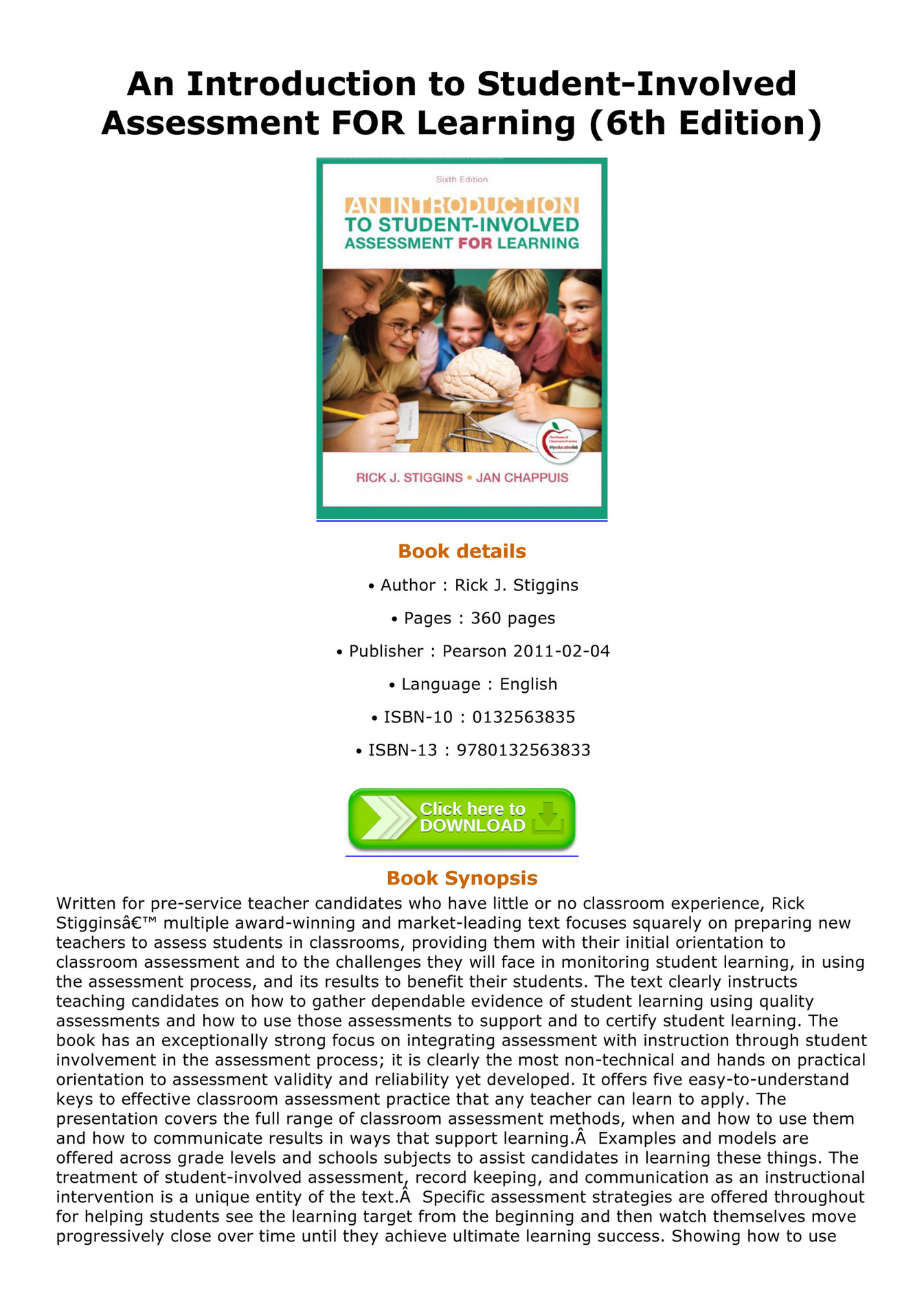 PDF - An Introduction to Student Involved Assessment FOR Learning 6th ...