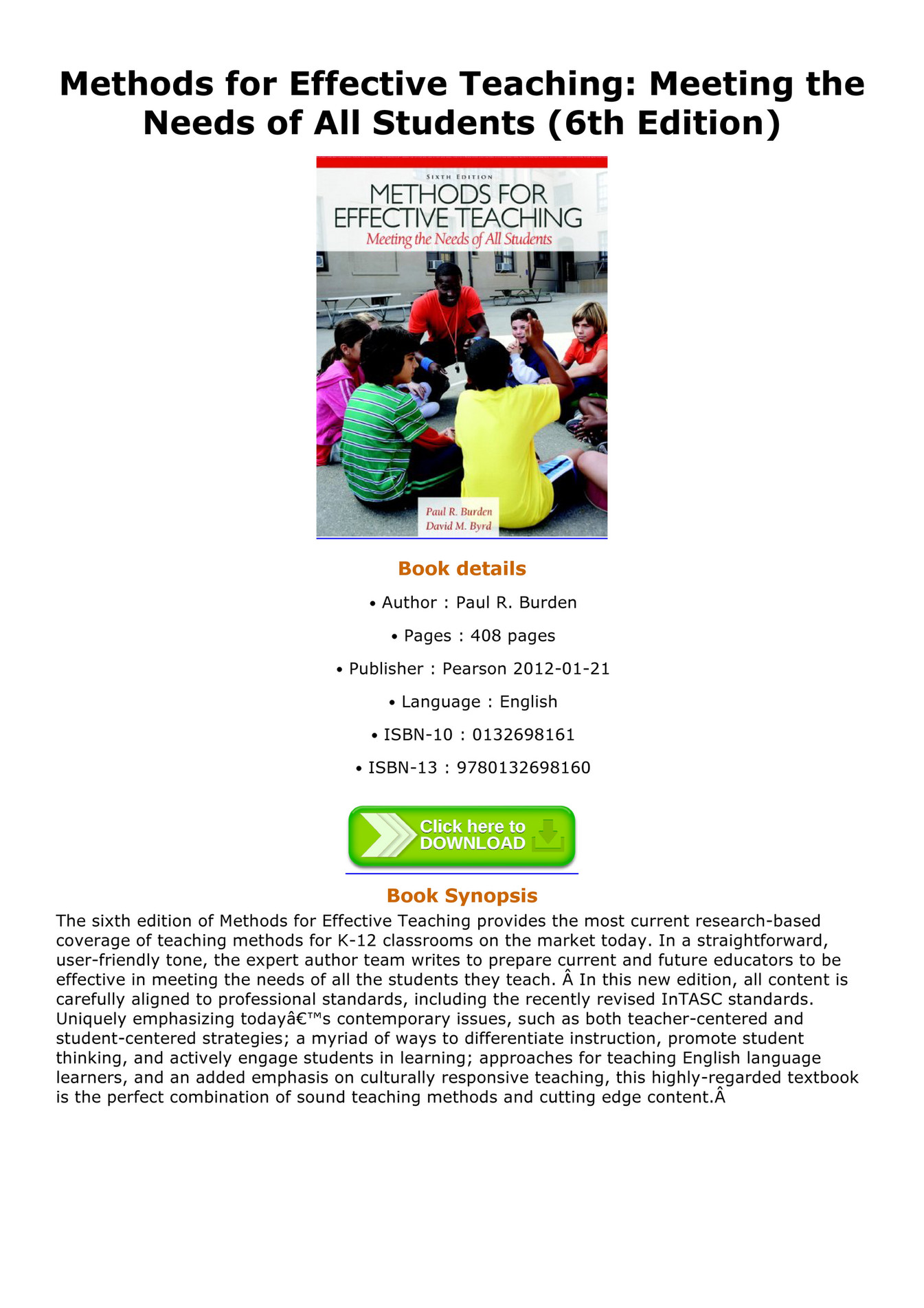 PDF - Methods for Effective Teaching Meeting the Needs of All Students 6th Edition - Page 1 ...