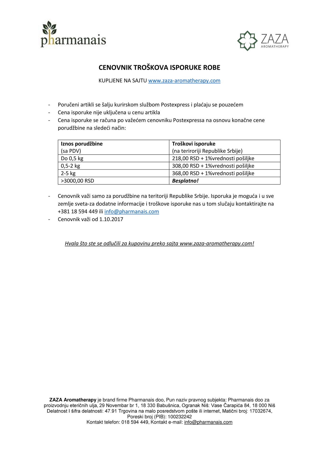 My publications - CENOVNIK TROŠKOVA ISPORUKE ROBE Rev - Page 1 ...