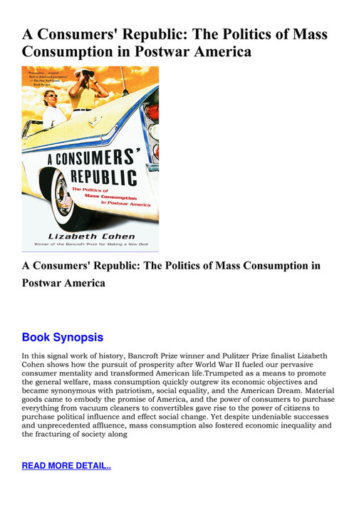 Publis - eBOOK A Consumers Republic The Politics of Mass Consumption in ...