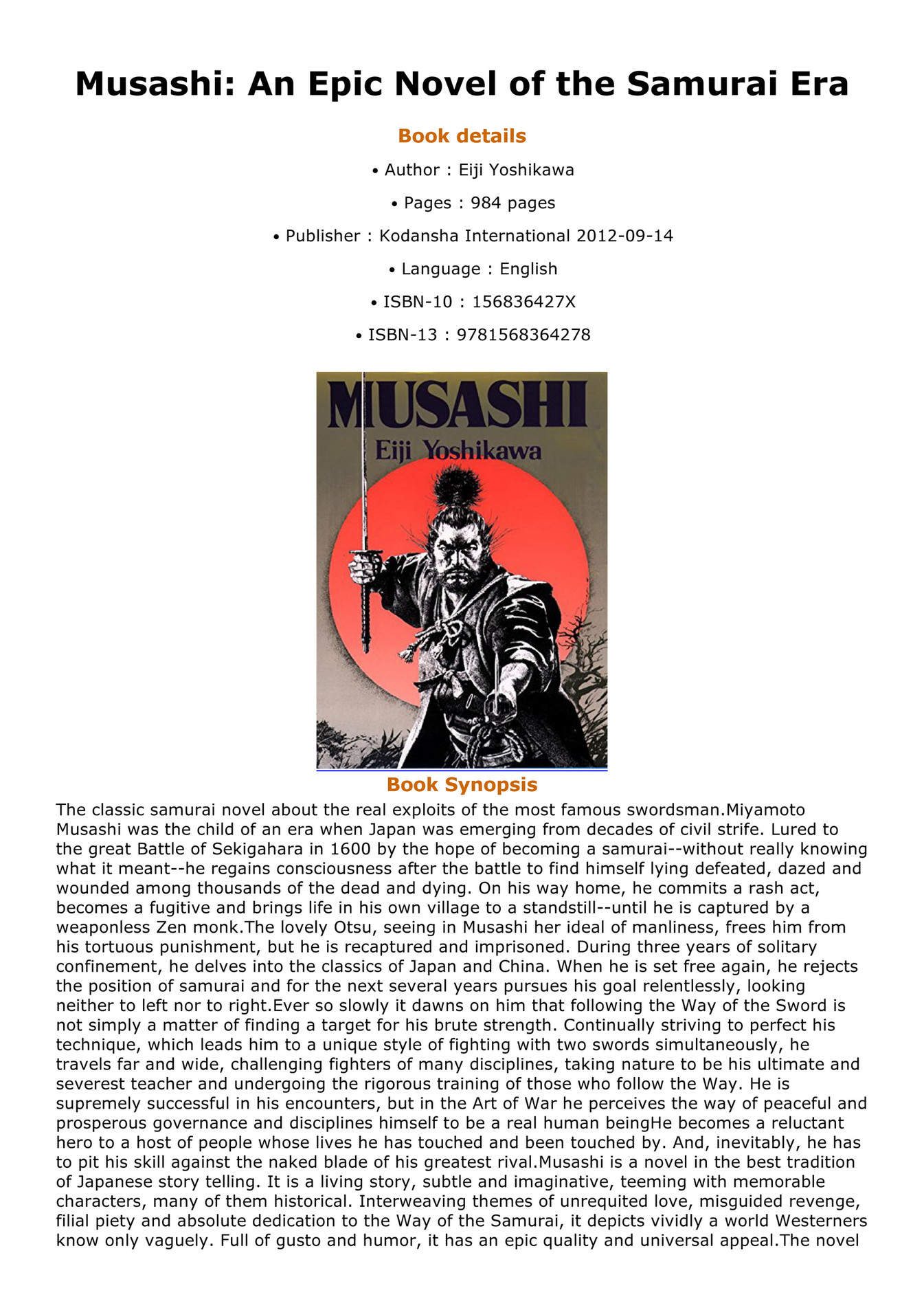 Top - Musashi An Epic Novel of the Samurai Era - Page 2 - Created with ...