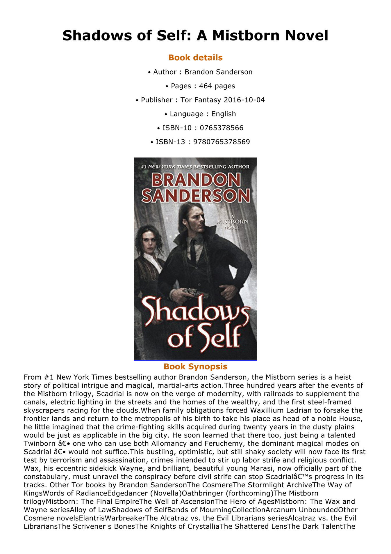 Top - Shadows of Self A Mistborn Novel - Page 1 - Created with Publitas.com