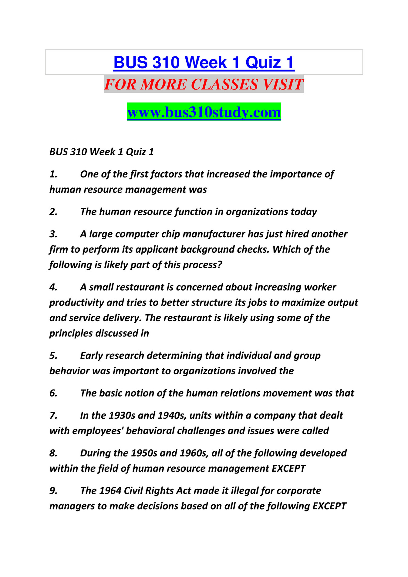 ASdfghnm - BUS 310 STUDY Education Redefined /bus310study.com - Page 1 ...