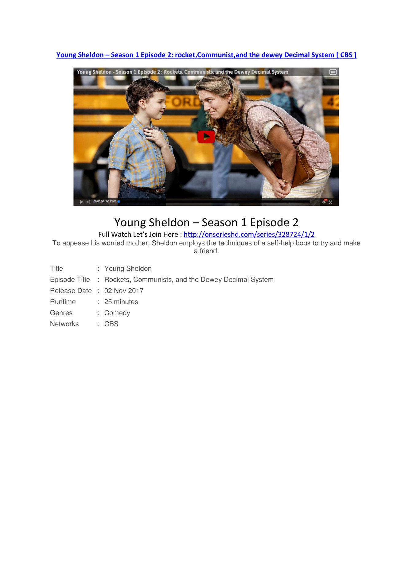Full-Watch! Young Sheldon (s01xe02) – Season 1 Episode 2 [CBS] - Page 1 ...