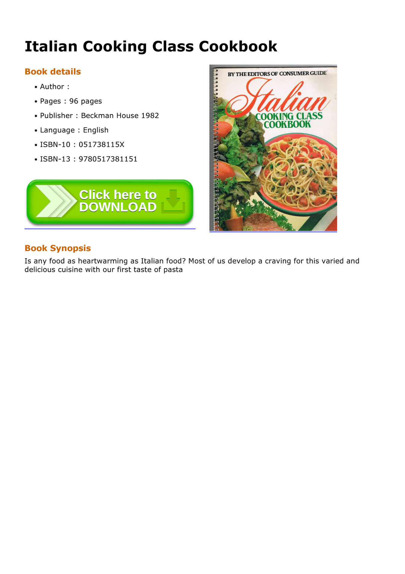 Cooking - Italian Cooking Class Cookbook - Page 1 - Created with ...