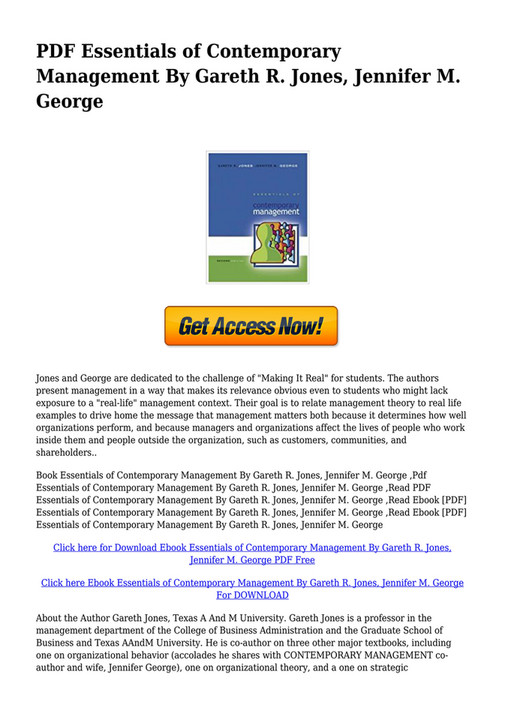 pdf - ebook download essentials of contemporary management by gareth r ...