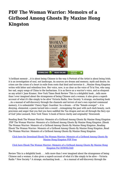 pdf - the woman warrior memoirs of a girlhood among ghosts by maxine ...