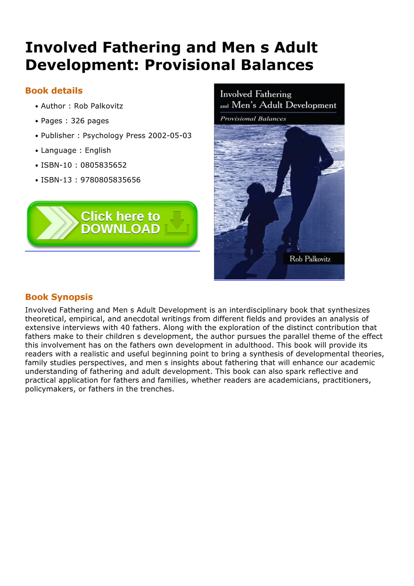 Sex Education Involved Fathering And Men S Adult Development Provisional Balances Page 1