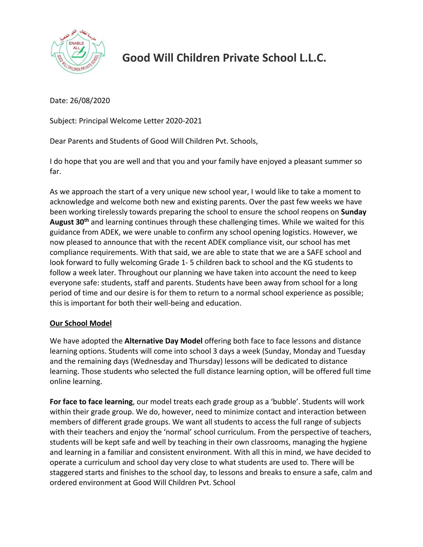 Good Will Children School - Principal Welcome Letter 2020-2021 - Page 3 ...