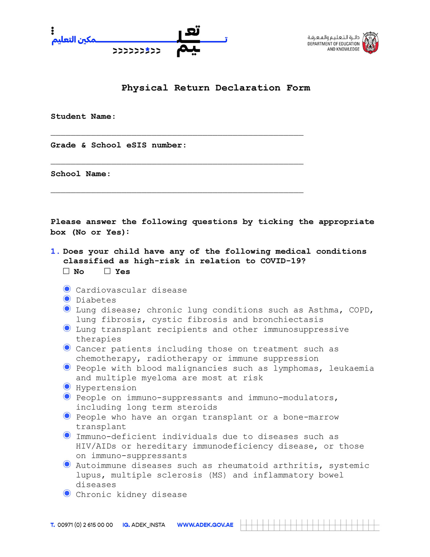 Good Will Children School - Student Physical Return Declaration Form (3 ...