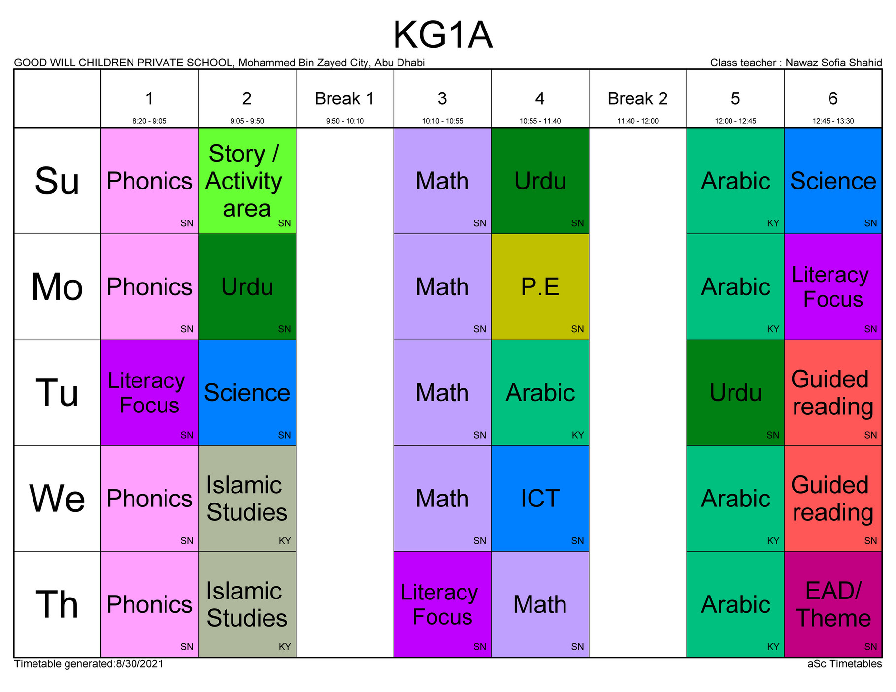 Good Will Children School - KG1 class timetable - Page 1 - Created with ...