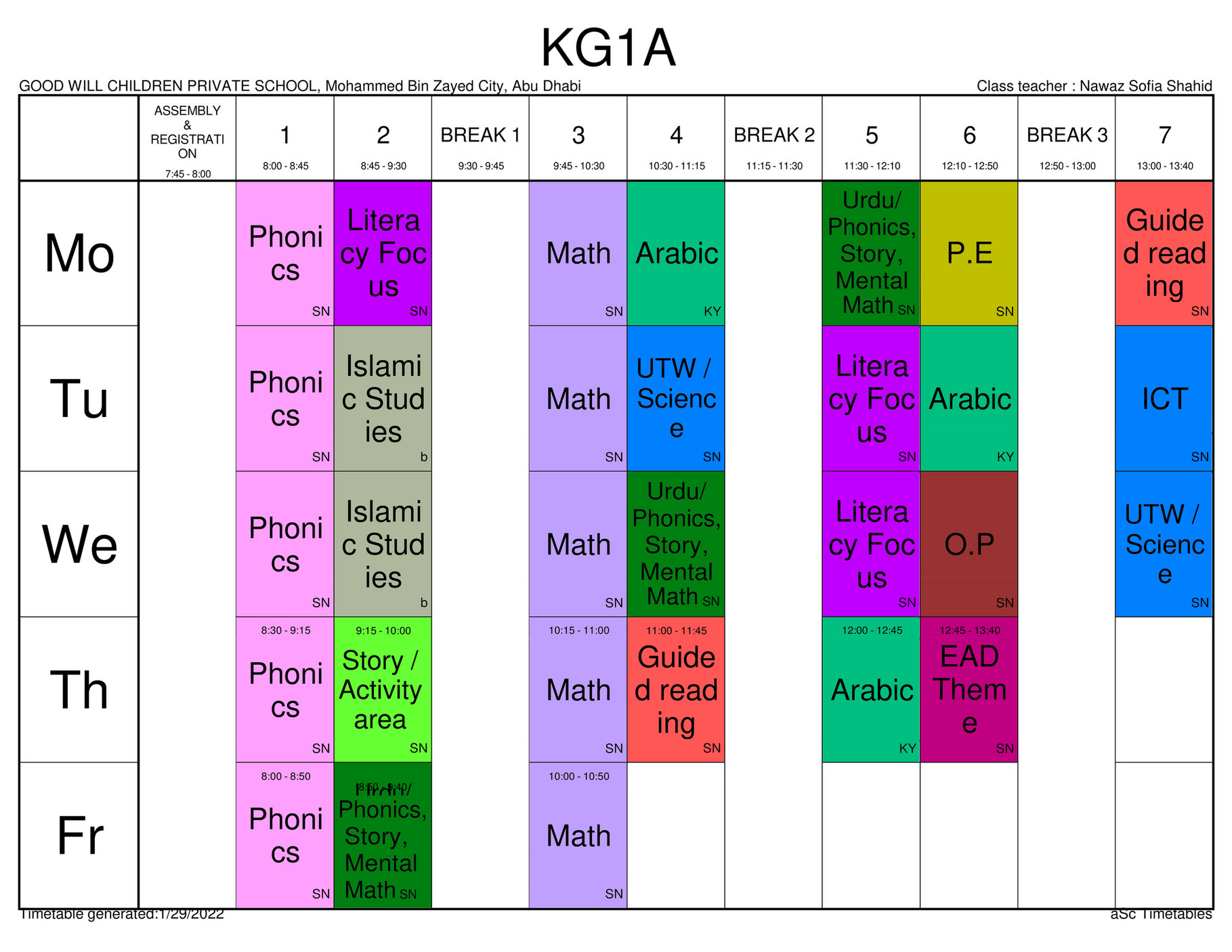 Good Will Children School - KG Timetable (whole school) 29-01-2022 ...