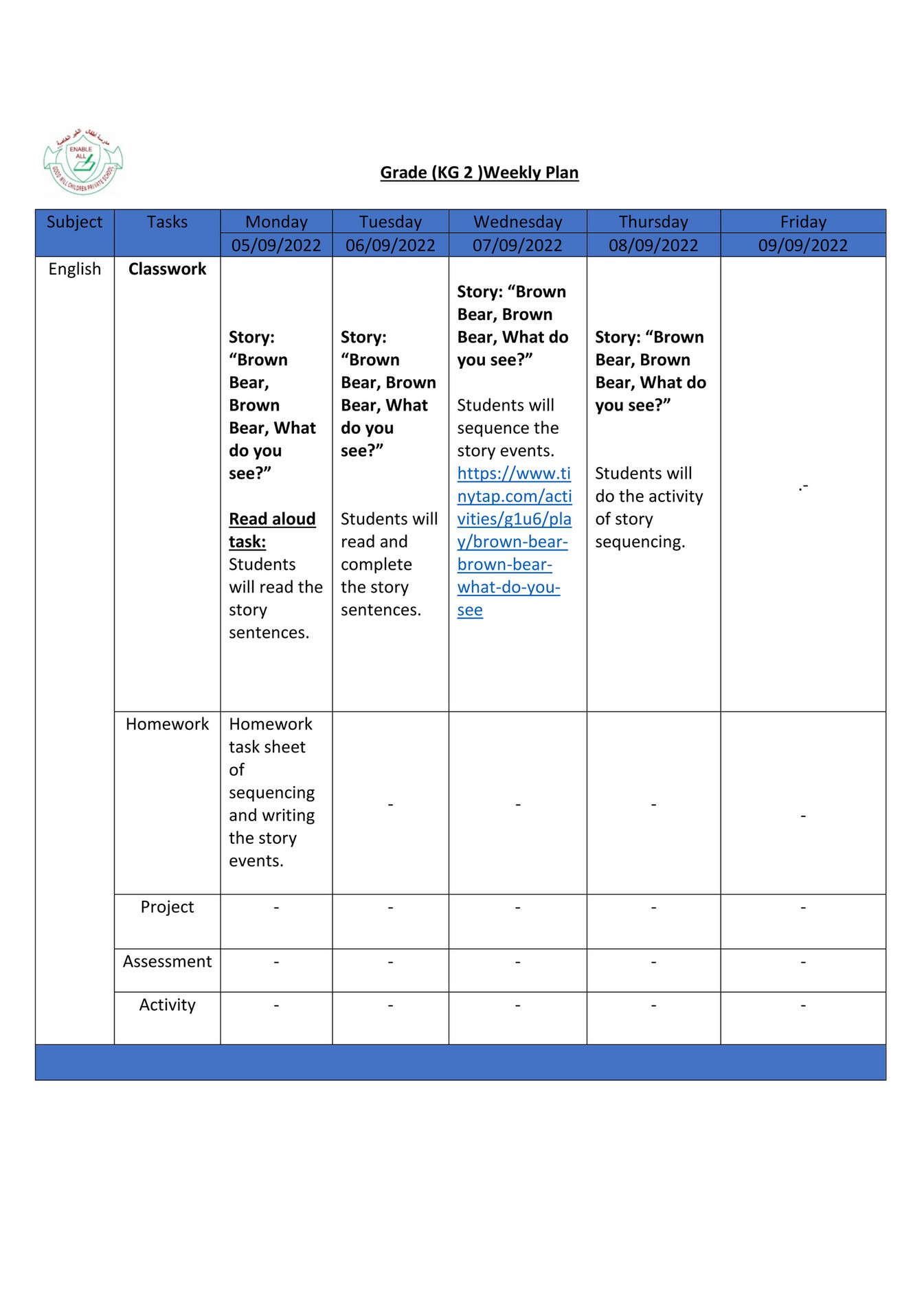 Good Will Children School - KG-2-Updated KG 2 -Weekly Plan-Week 2 ...