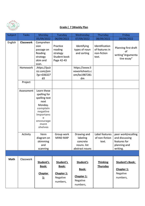 Good Will Children School - GR-7-GCPS Updated Weekly Plan Template ...