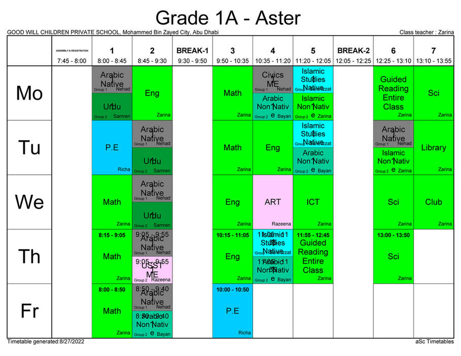 Good Will Children School - Timetable 2022-23 Grade 1-8 Classes - Page ...