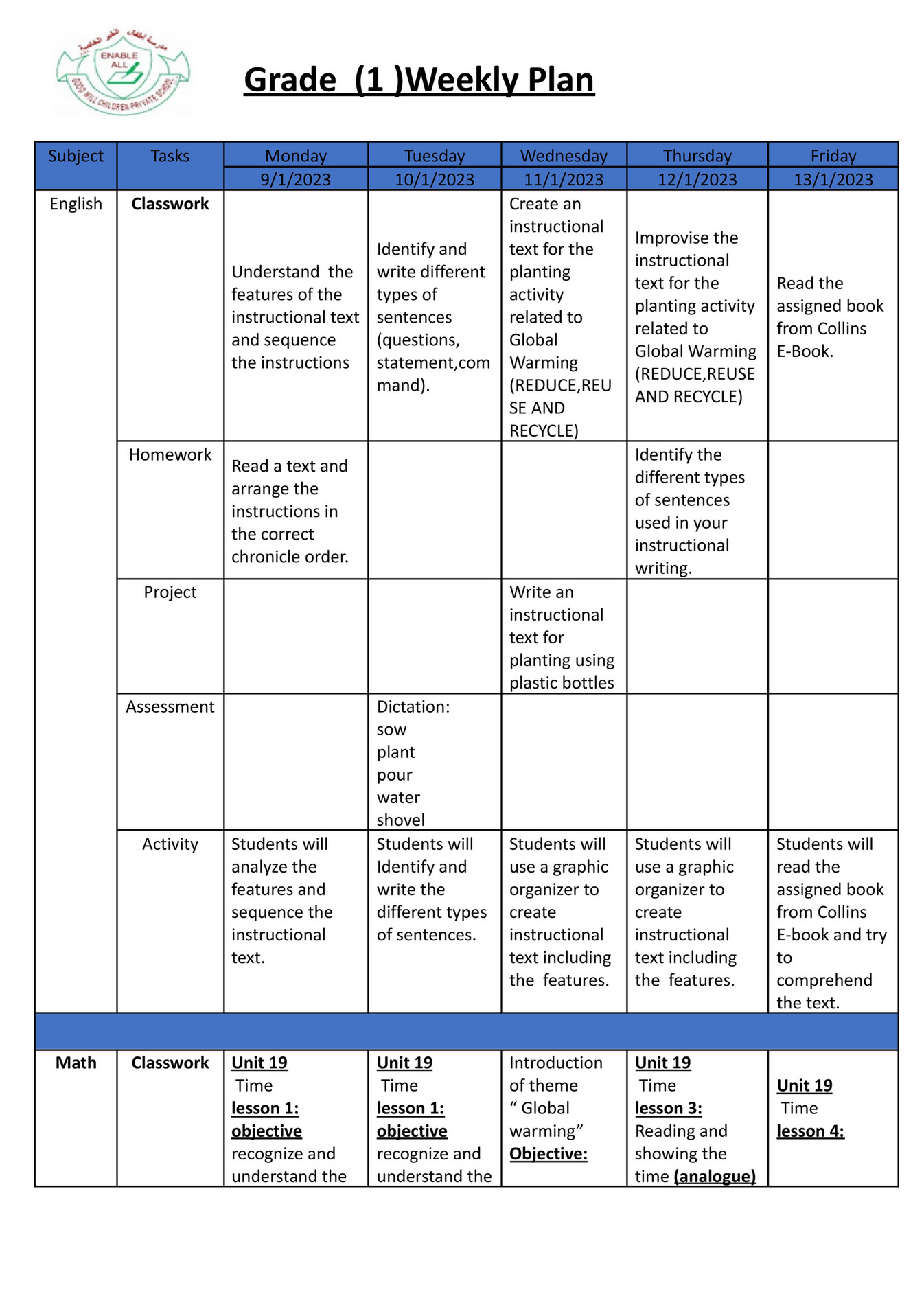 Good Will Children School - GR-1 -Weekly Plan-Term-2-Week-2 - Page 4-5 ...