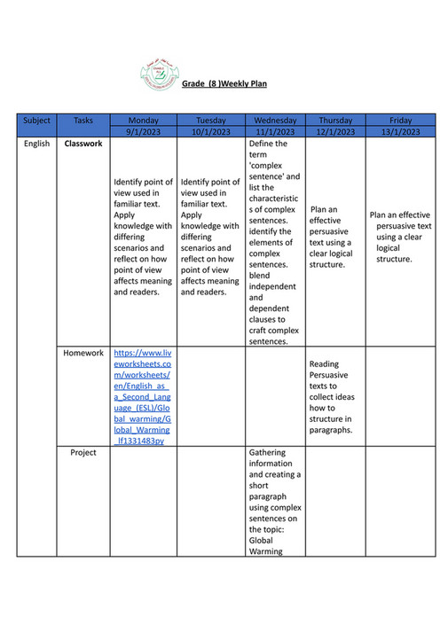 Good Will Children School - GR-8 -Weekly Plan-Term-2-Week-2 - Page 1 ...