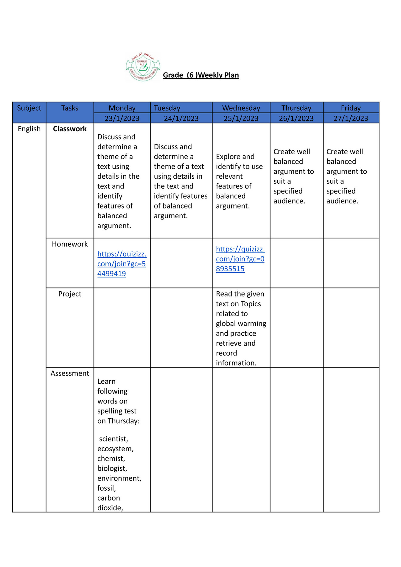 Good Will Children School - GR-6 -Weekly Plan-Term-2-Week-4 - Page 1 ...