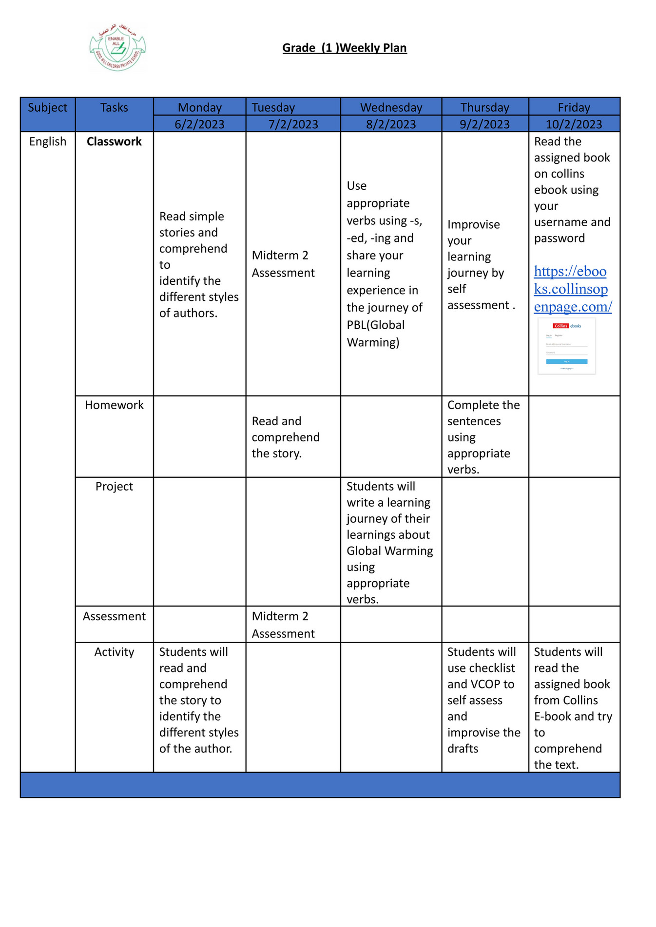 Good Will Children School - GR-1 -Weekly Plan-Term-2-Week-6 - Page 4-5 ...