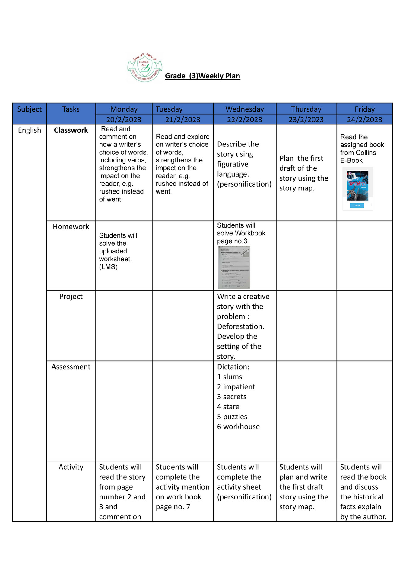 Good Will Children School - GR-3 -Weekly Plan-Term-2-Week-8 - Page 2-3 ...