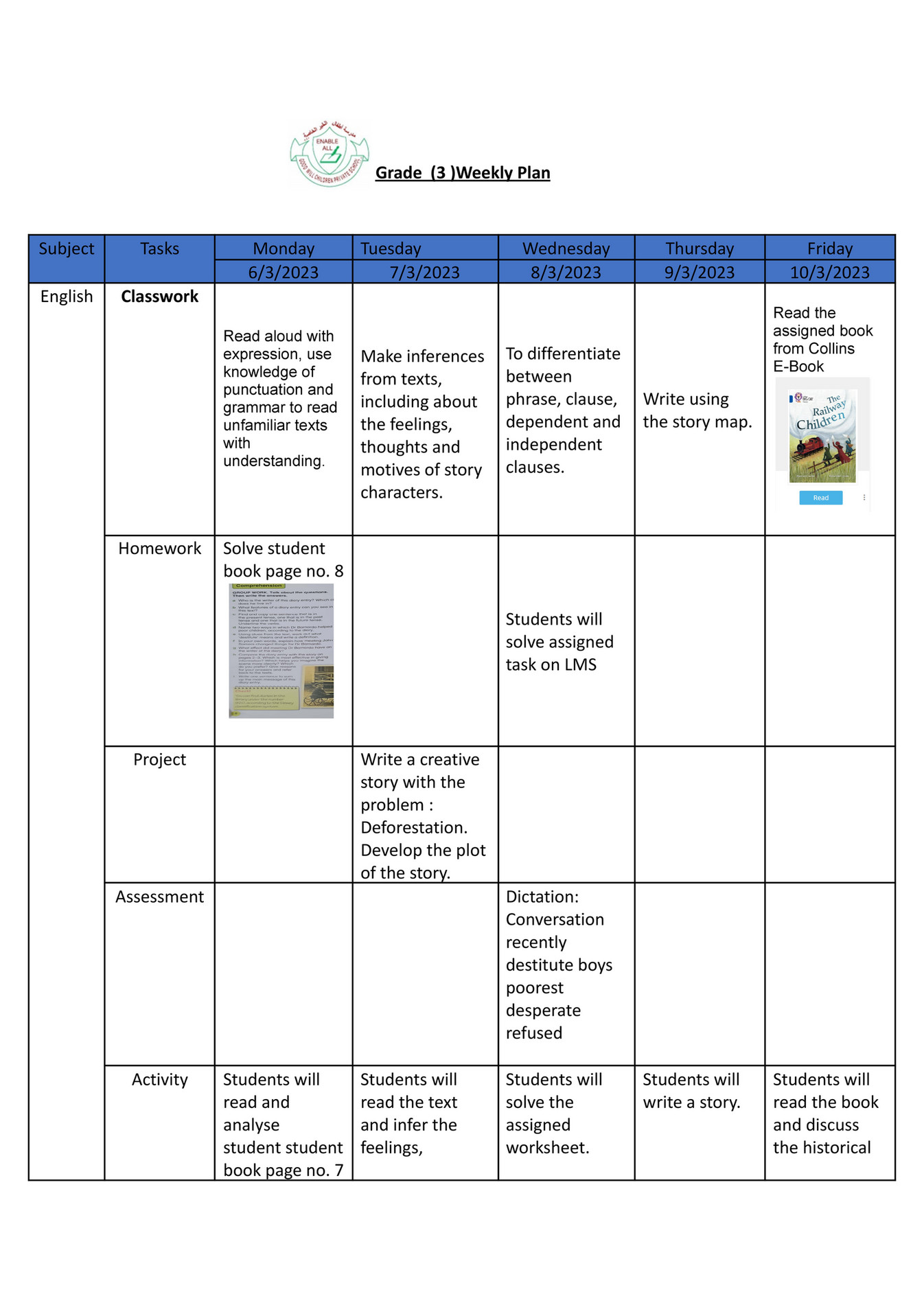 Good Will Children School - GR-3 -Weekly Plan-Term-2-Week-10 - Page 1 ...