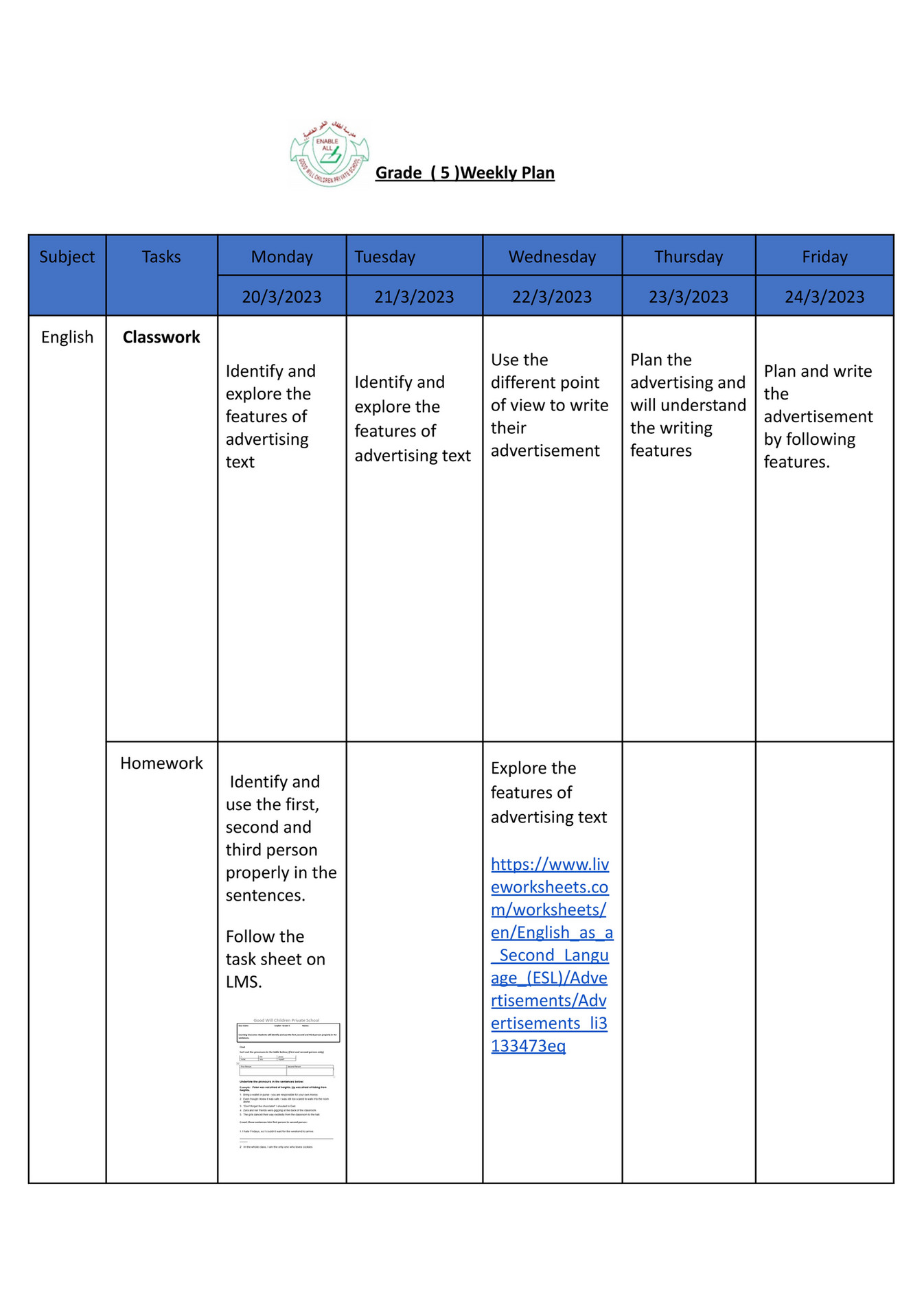 Good Will Children School - GR-5 -Weekly Plan-Term-2-Week-12 - Page 1 ...