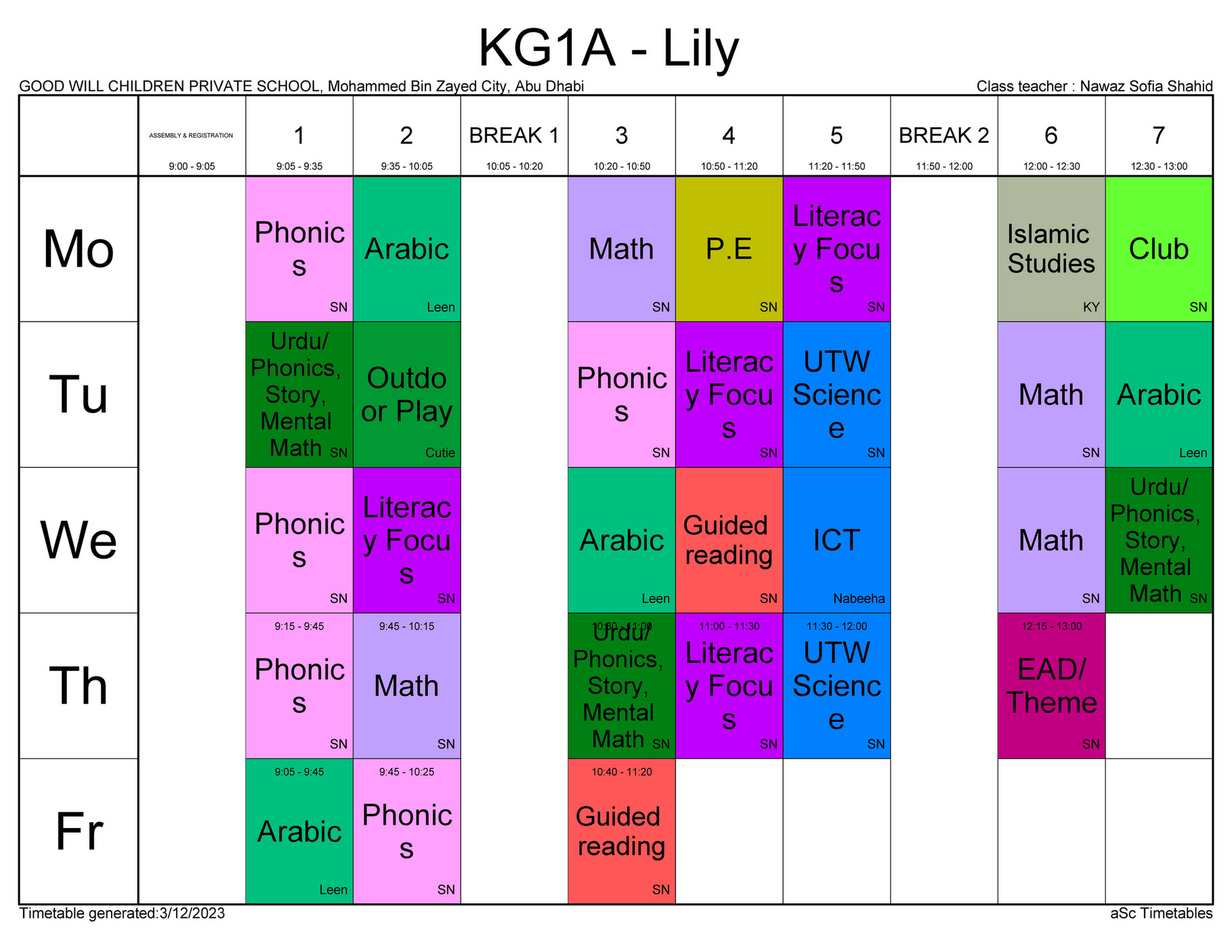 Good Will Children School - Classes KG Ramadan Timetable term 2 - Page ...
