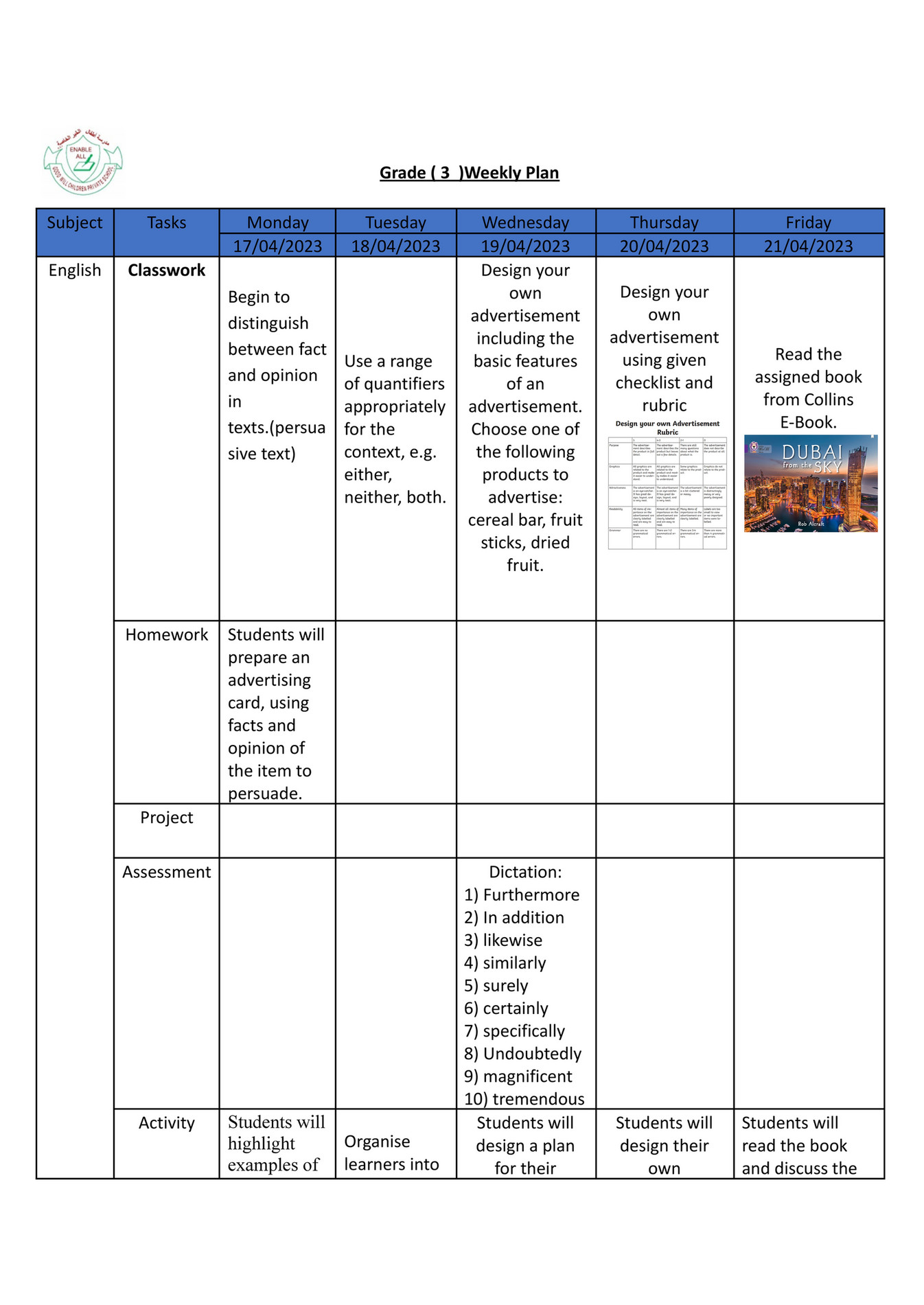 Good Will Children School - GR-3 -Weekly Plan-Term-3-Week-2 - Page 1 ...